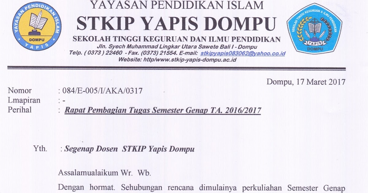 Stkip Yapis Dompu Undangan Rapat Tata Tertib Rapat Dan Kalender Akademik 20162017