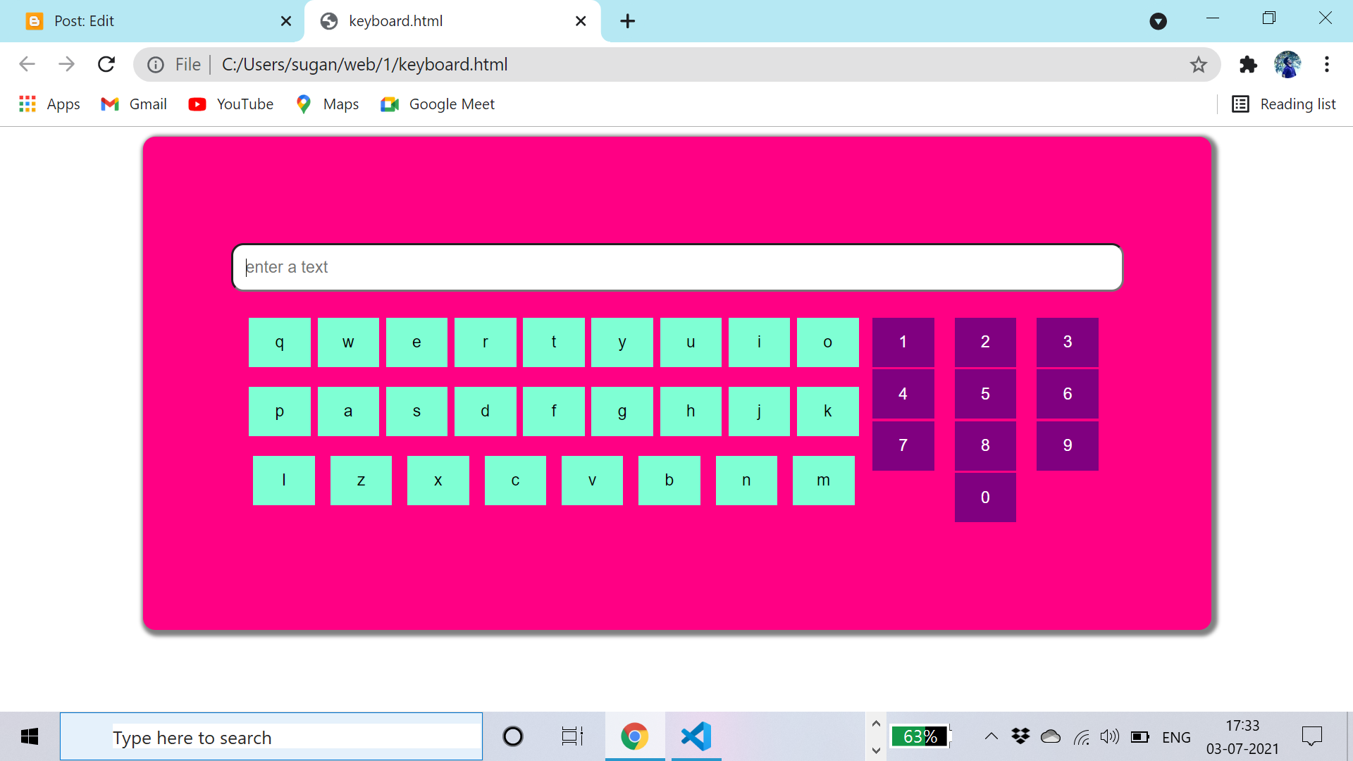 Virtual Keyboard in HTML, CSS, JS Virtual Keyboard in HTML, CSS, JS