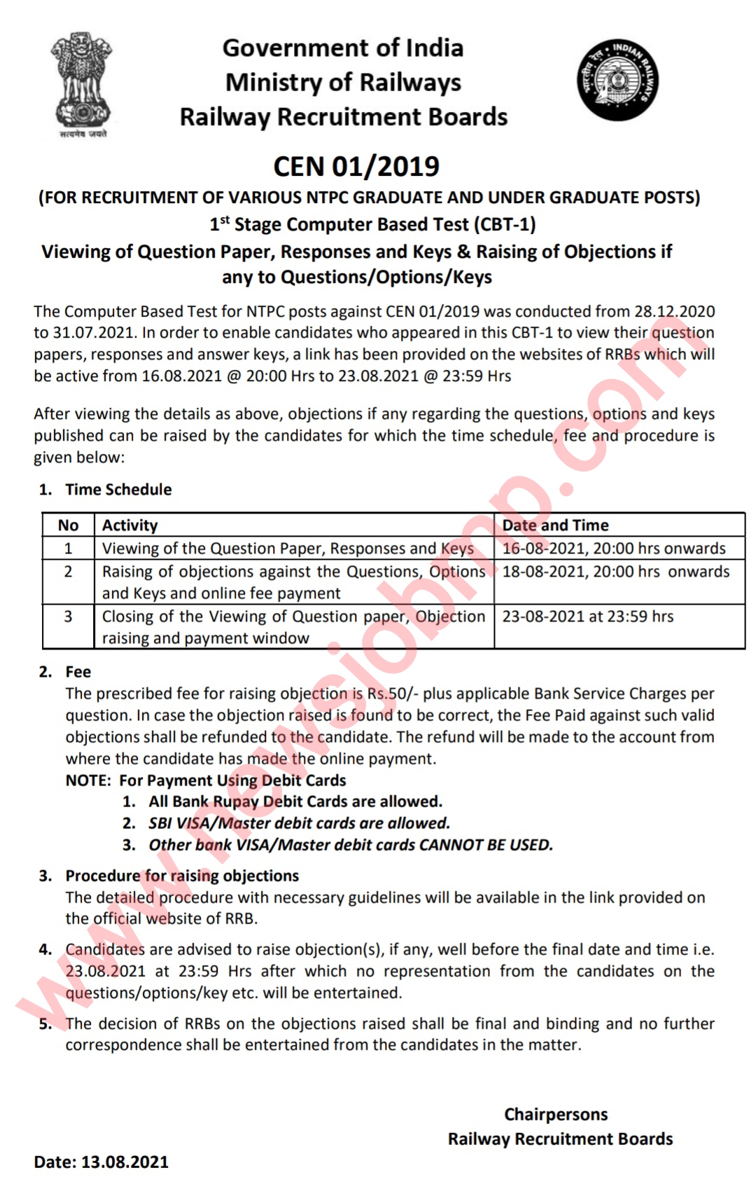 Railway RRB NTPC Answer Key And Question paper 2021