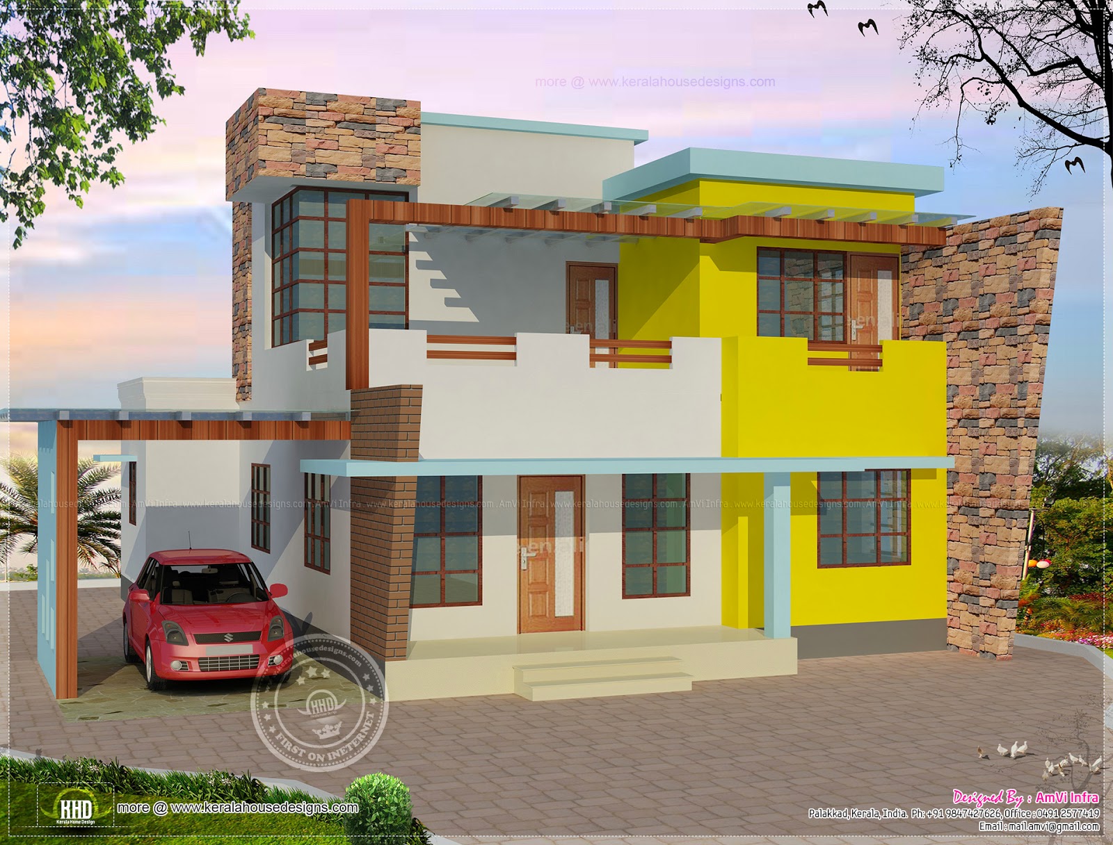 Floor plan and elevation of flat roof villa | Home Kerala Plans