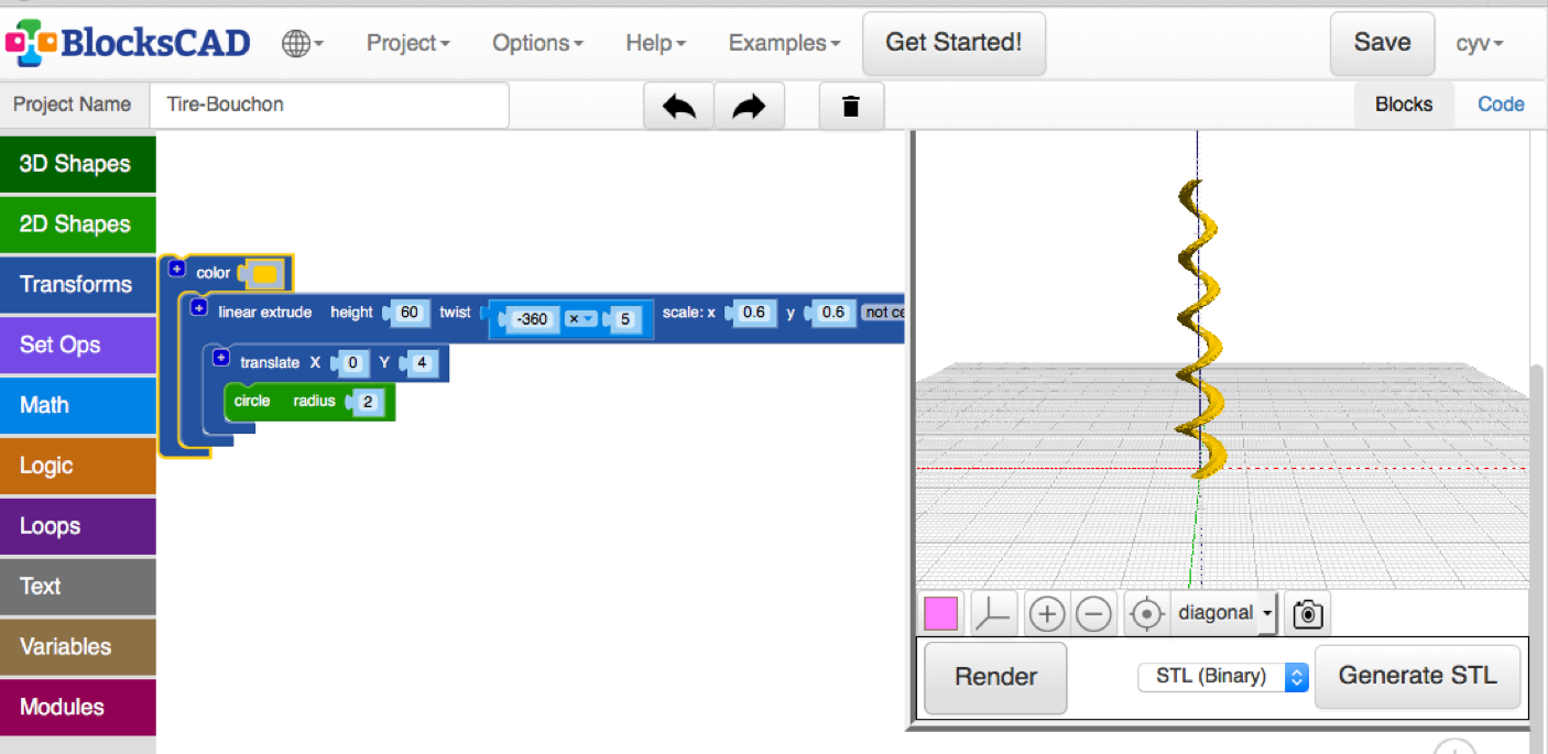 Blogues à part: BlockScad : L'option SCALE de la fonction EXTRUDE