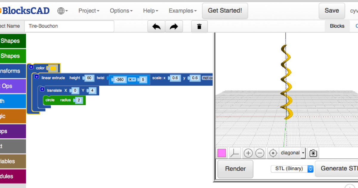 Blogues à part: BlockScad : L'option SCALE de la fonction EXTRUDE