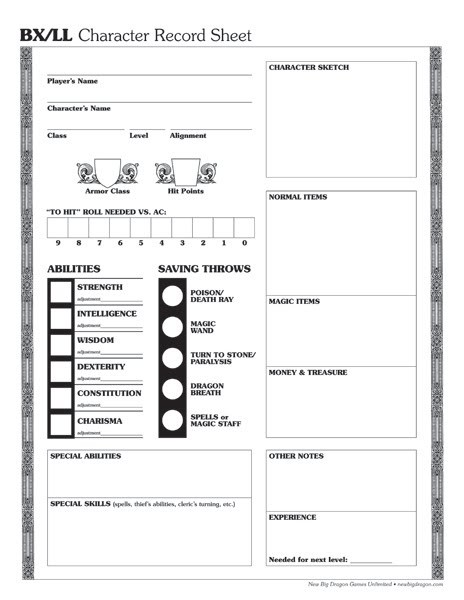 Save Vs. Dragon: Just What the World Needs... Another BX/LL Character ...