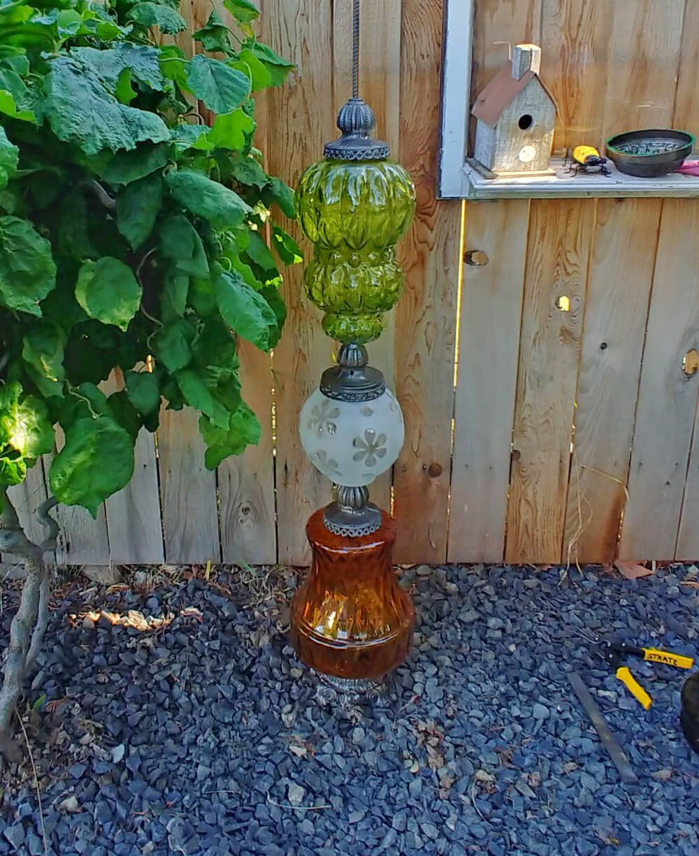 Upcycled Lamp Garden Totem - Little Vintage Cottage