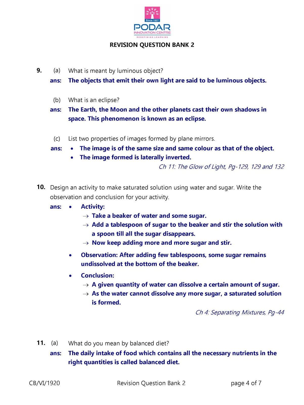 Science Revision Question bank 2 (Answer Scheme )