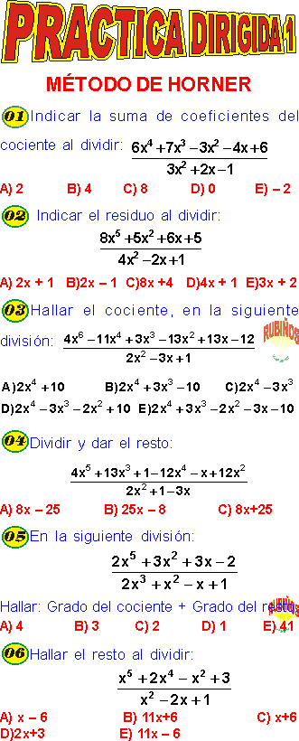 DIVISIÓN ALGEBRAICA PROBLEMAS RESUELTOS PREUNIVERSITARIOS