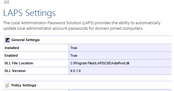Document Local Administrator Password Solution (LAPS) Settings