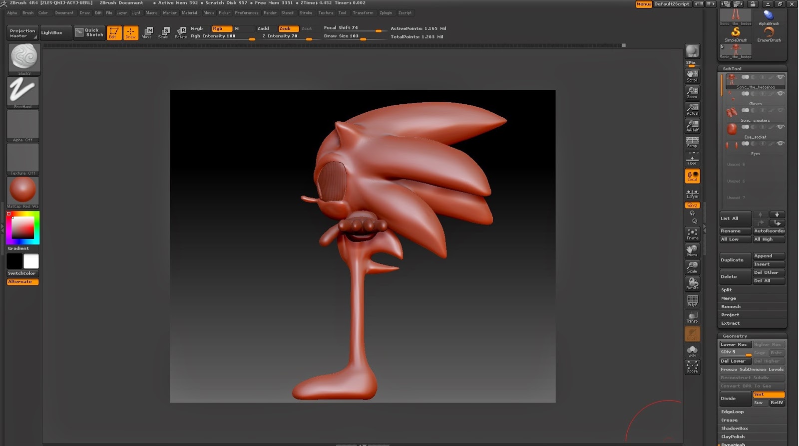 Eniitan Odutola: ZBrush sculpting of Sonic the Hedgehog