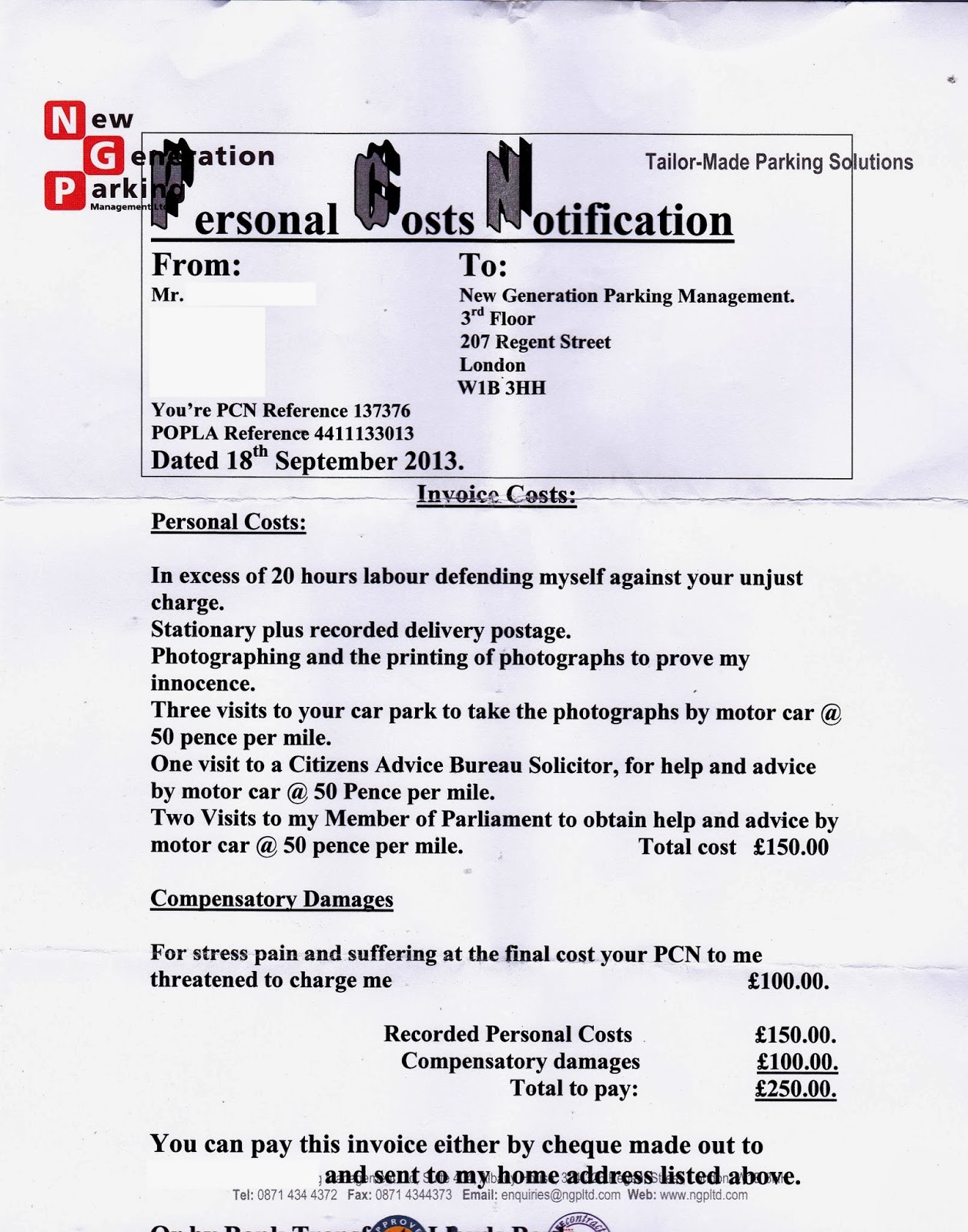 Parking Prankster: Parking Company pay Motorist's PCN