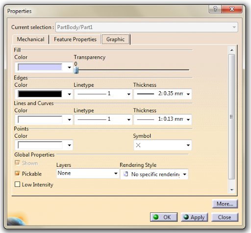 Failed Engineer: Properties, Apply material and Graphic properties toolbar