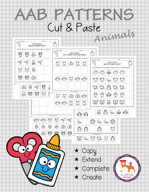 A Little Train: Cute animal AAB patterns. Copy, extend, complete and ...
