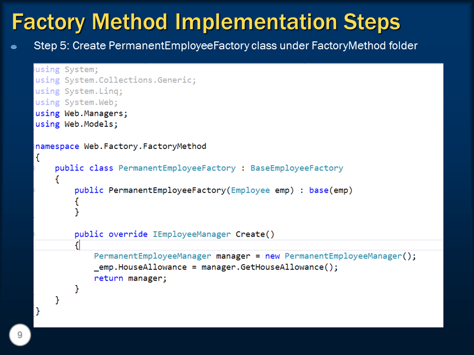 Sql server, .net and c# video tutorial: Factory Method Design Pattern