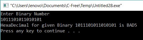 All C Programs: Program 322:Binary to Hexadecimal Conversion in C