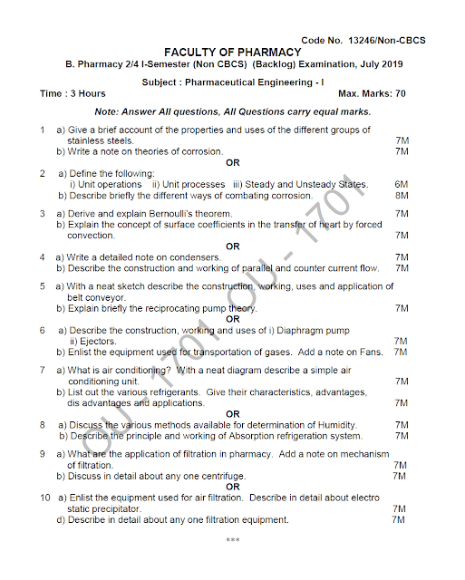 Osmania University B. Pharmacy 2/4 I Semester (NON-CBCS) (Backlog ...