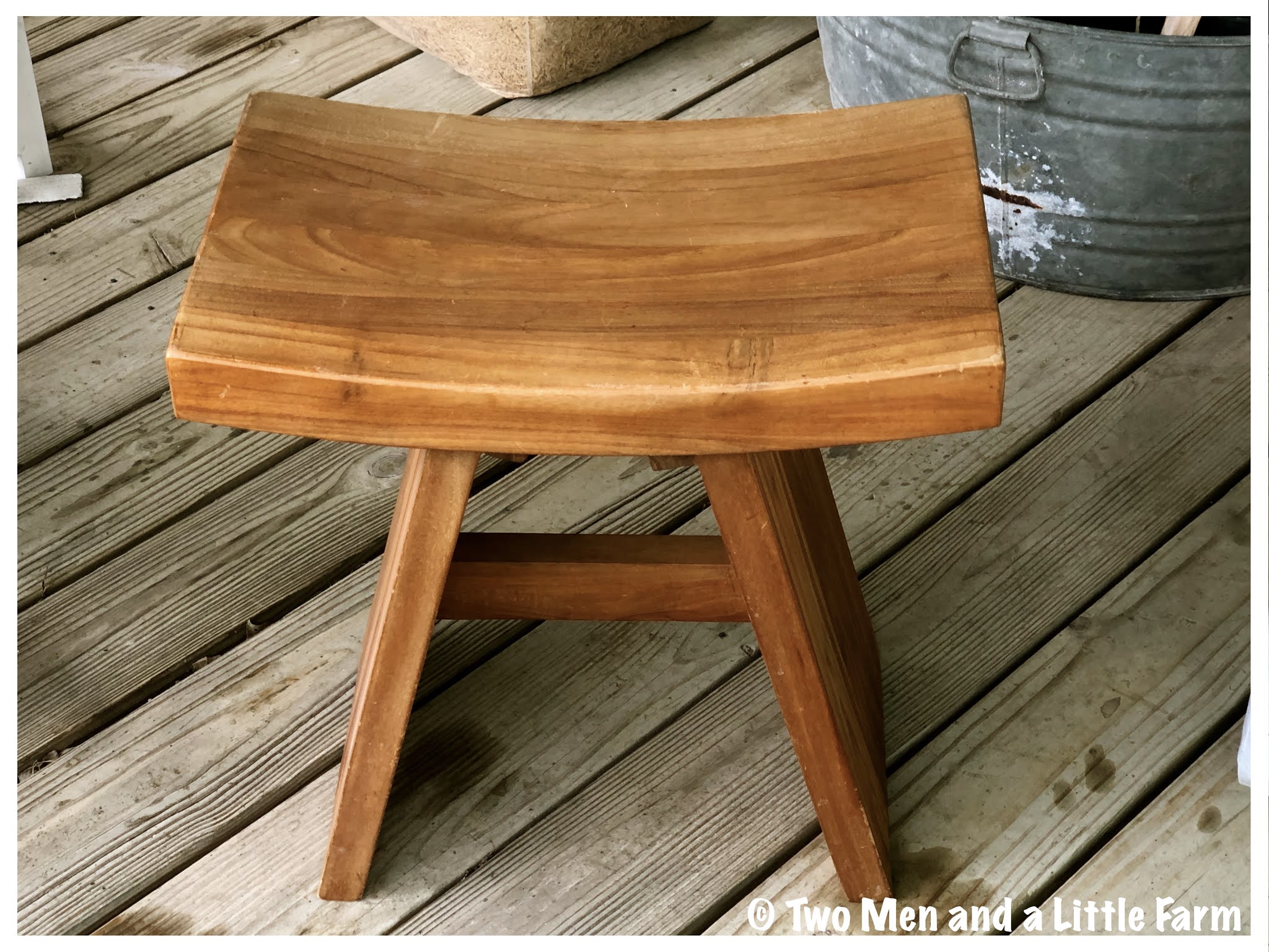 Two Men and a Little Farm: TEAK STOOL FOR THE GARDEN TRASH TO TREASURE