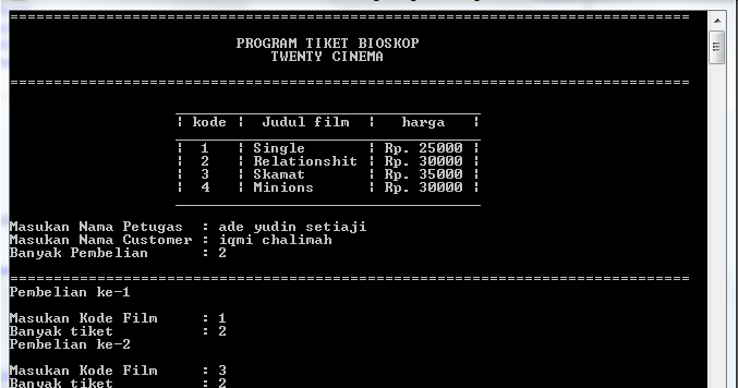 CONTOH PROGRAM C++ TIKET BIOSKOP