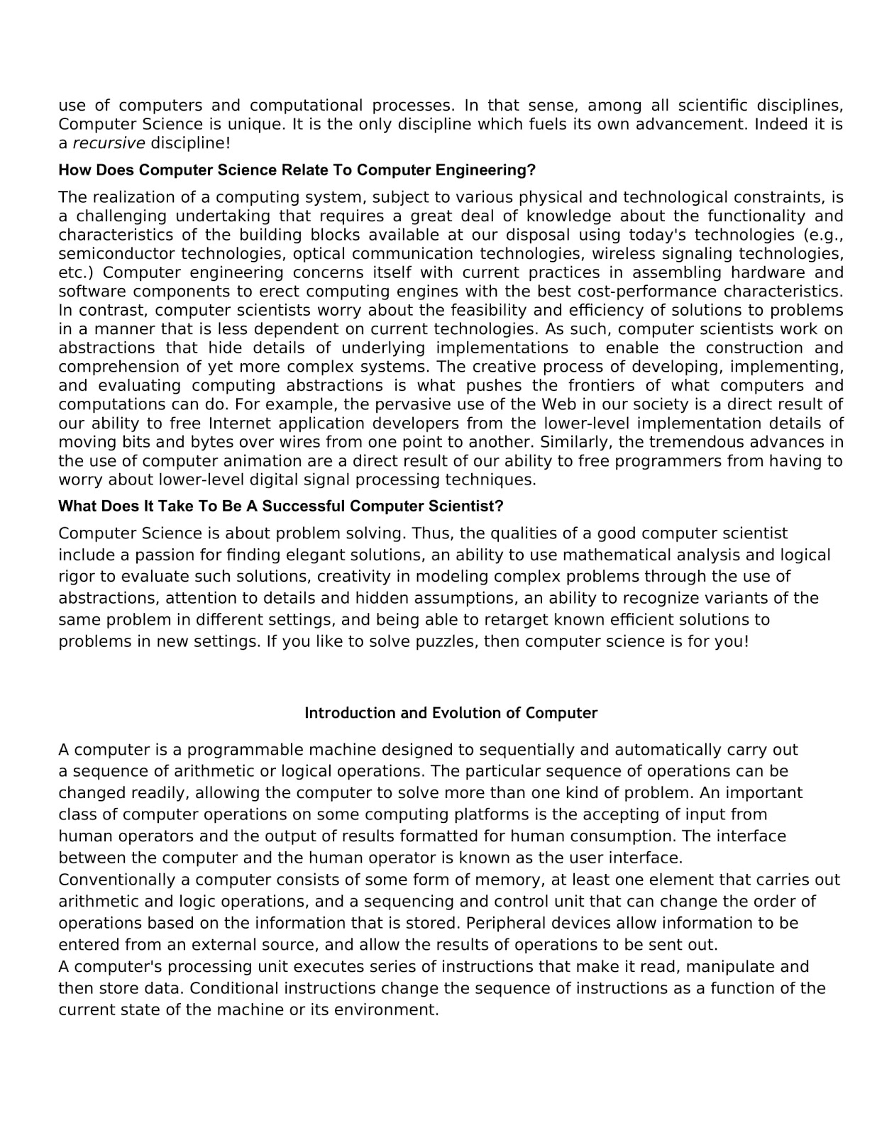 Computer Science & Programming : Computer Science Class 11 Notes