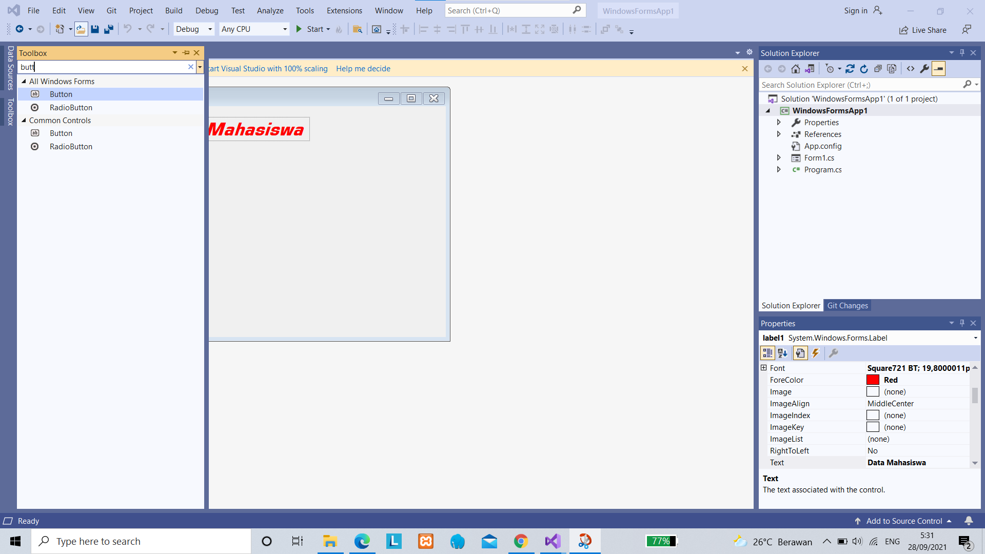 Praktikum 1 Pengenalan Visual Basic dan Koding Dasar