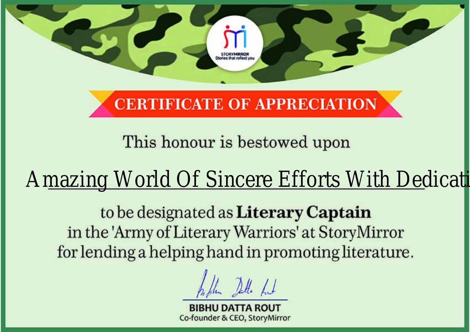 Appreciation certificate by story mirror - designated as Literary ...