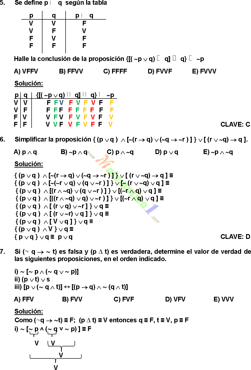 LÓGICA PROPOSICIONAL EJERCICIOS RESUELTOS DE NIVEL PREUNIVERSITARIO PDF