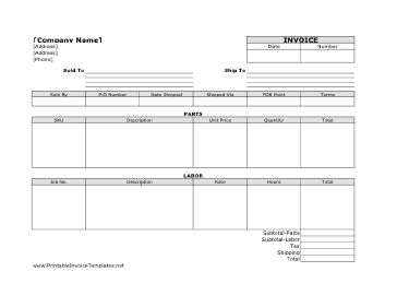 Parts And Labor Invoice Template - Invoice Template