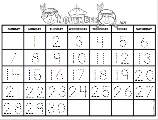 2021 Calendar Number Trace ~ Preschool Printables