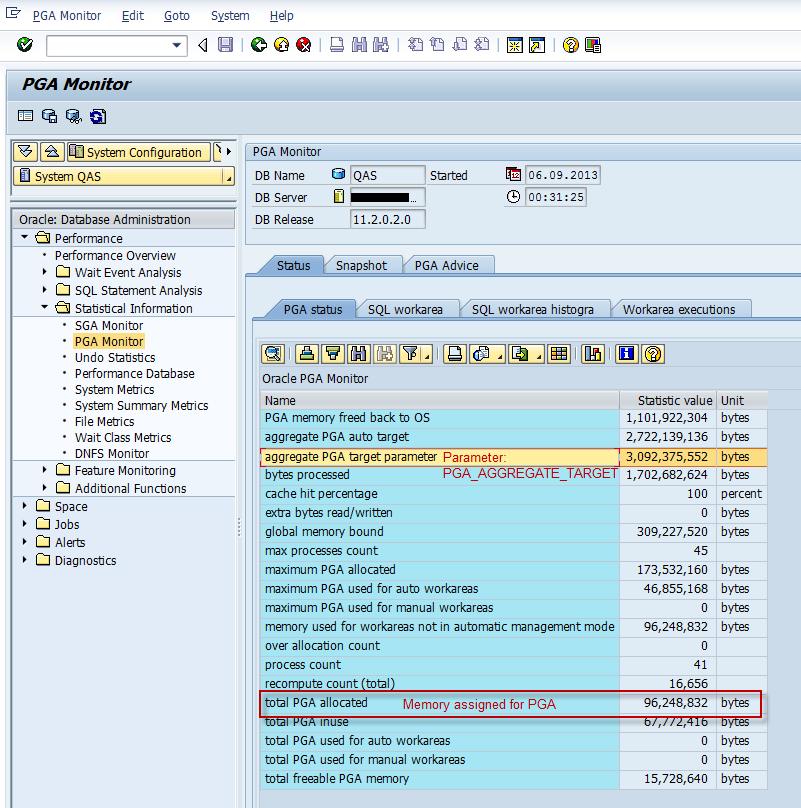 How to determine total memory assigned for SGA and PGA in ORACLE