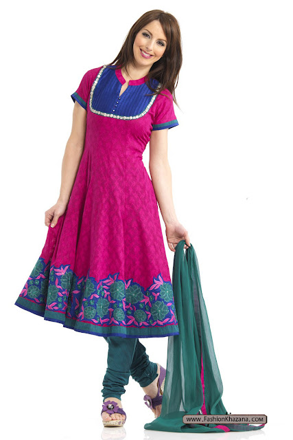 Pink & Green Long A Line Churidar Gilrs Wear - Fashion Khazana
