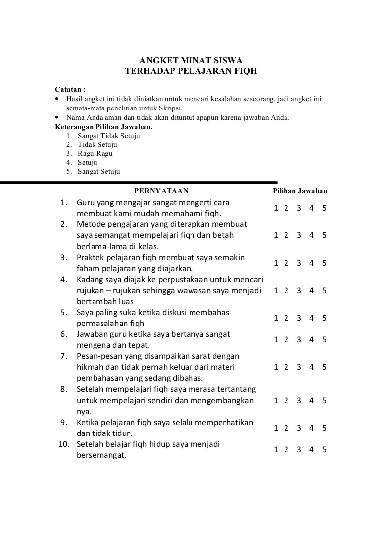 contoh angket penelitian - wood scribd indo