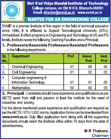 Shri S'ad Vidya Mandal Institute of Technology Bharuch Teaching Faculty ...