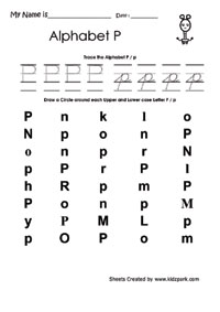 Kids Worksheets: Identify the alphabet from a set of alphabet list