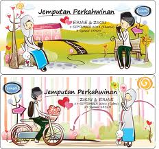 Kad Kahwin Online: Kad Kahwin Kartun Comel 4x8 (Sekeping/ Lipat Dua)