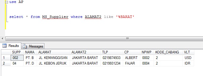 CARA MUDAH BELAJAR DATABASE: Fungsi WHERE pada SQL Server