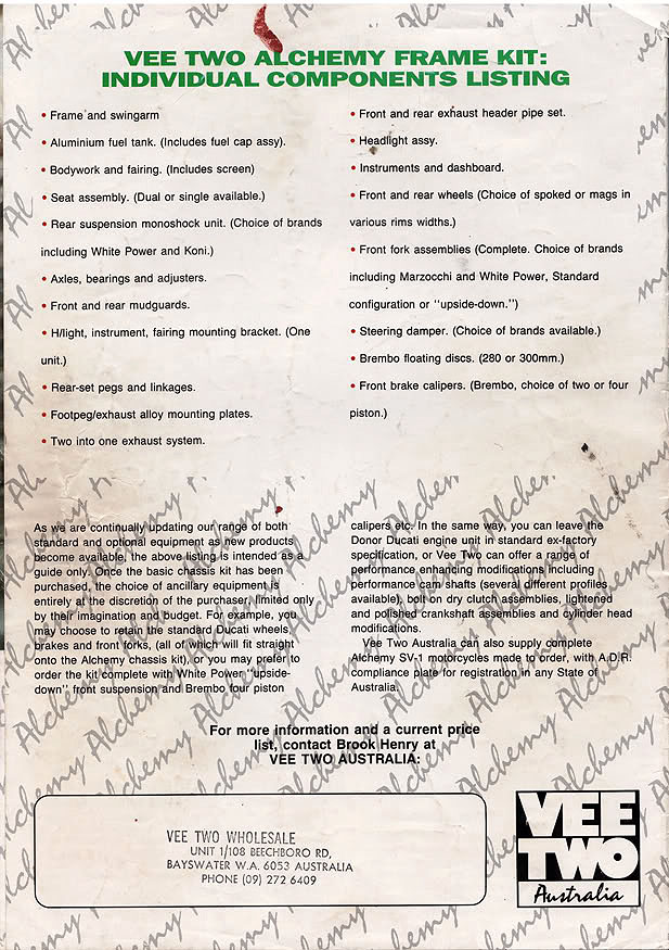 OddBike: Vee Two Ducati Alchemy SV-1 - Modernized Aussie Bevel Head