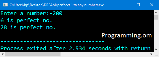 Program in C++ to find the perfect number between 1 to Nth Using function