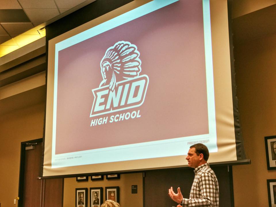 Enid High '58: Enid High gets new logo (same blue/white colors)
