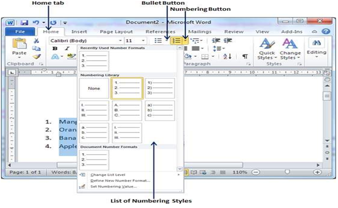 IT (INFORMATION TECHNOLOGY) NOTES: Unit - 4 : Ms-Word List Command