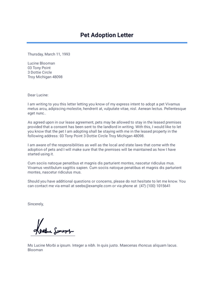 Pet Adoption Letter Template ~ Resume Letter