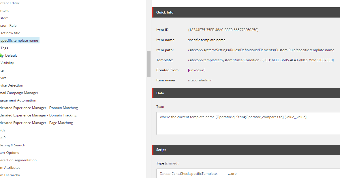Sitecore Custom Rule (Action and Condition)