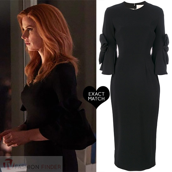 Sarah Rafferty as Donna in black bow sleeves midi dress on Suits season ...