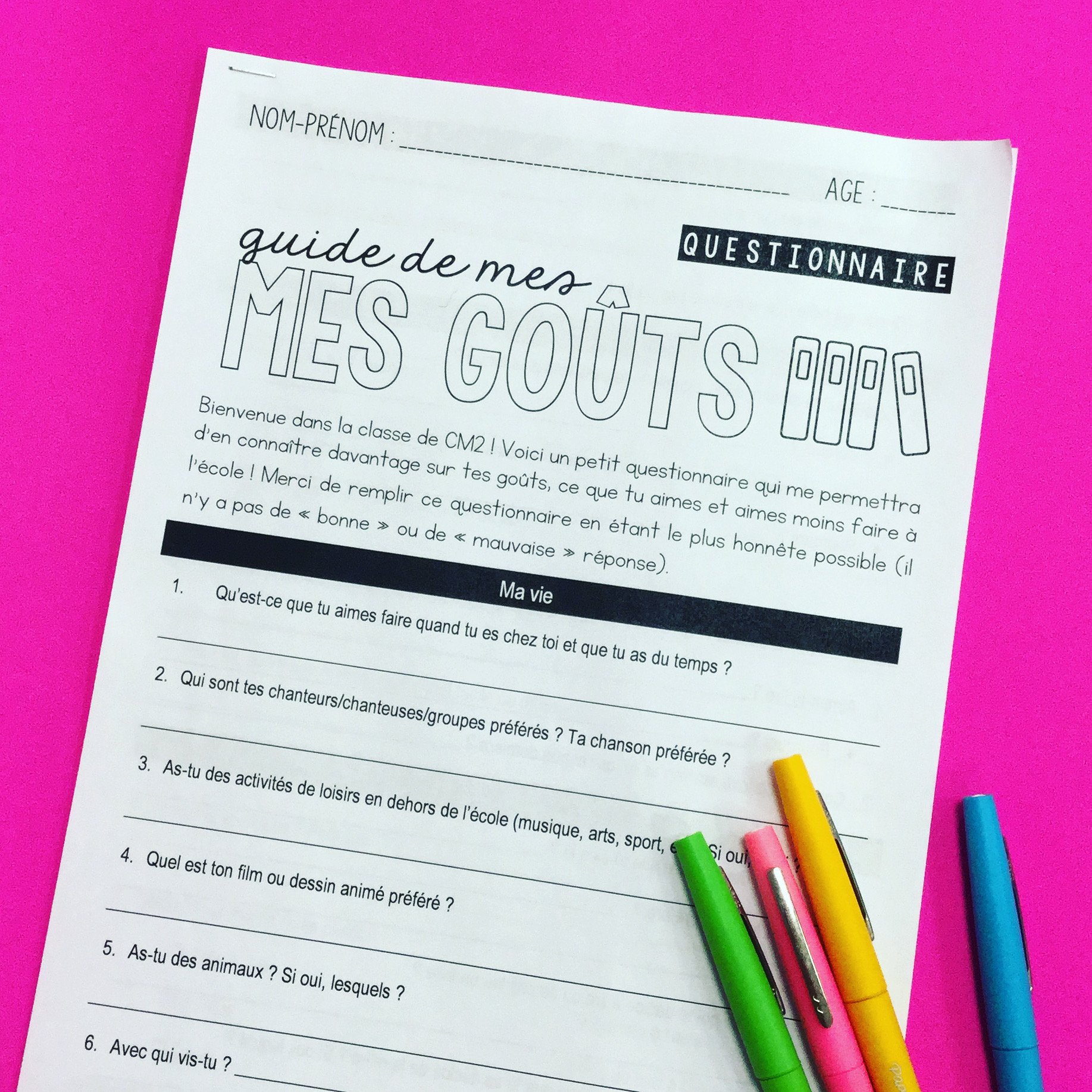 L'univers de ma classe: [2020-2021] Questionnaire de rentrée