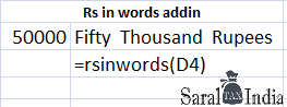 Rs in words Converter excel add in