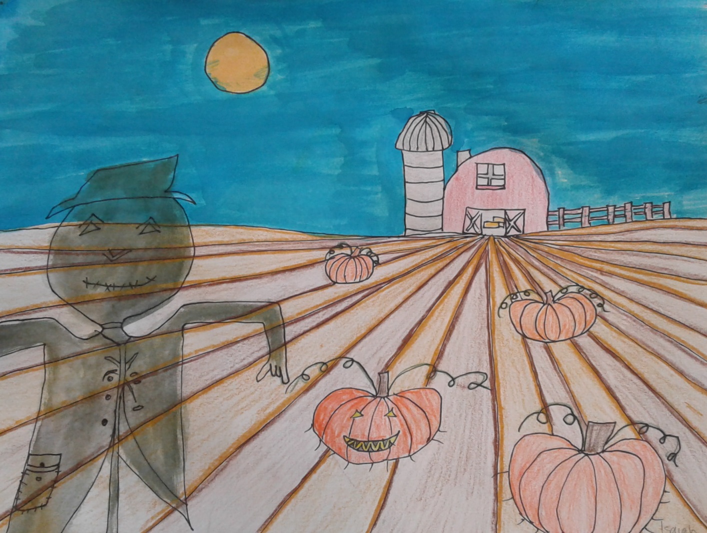 a faithful attempt: One Point Perspective Pumpkin Patch Landscape