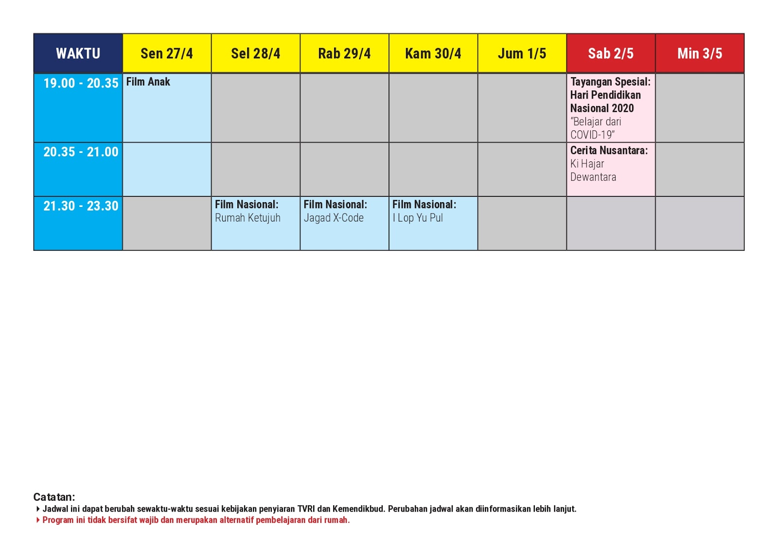 Jadwal Acara Belajar Dari Rumah TVRI Minggu ketiga April 2020 dari ...