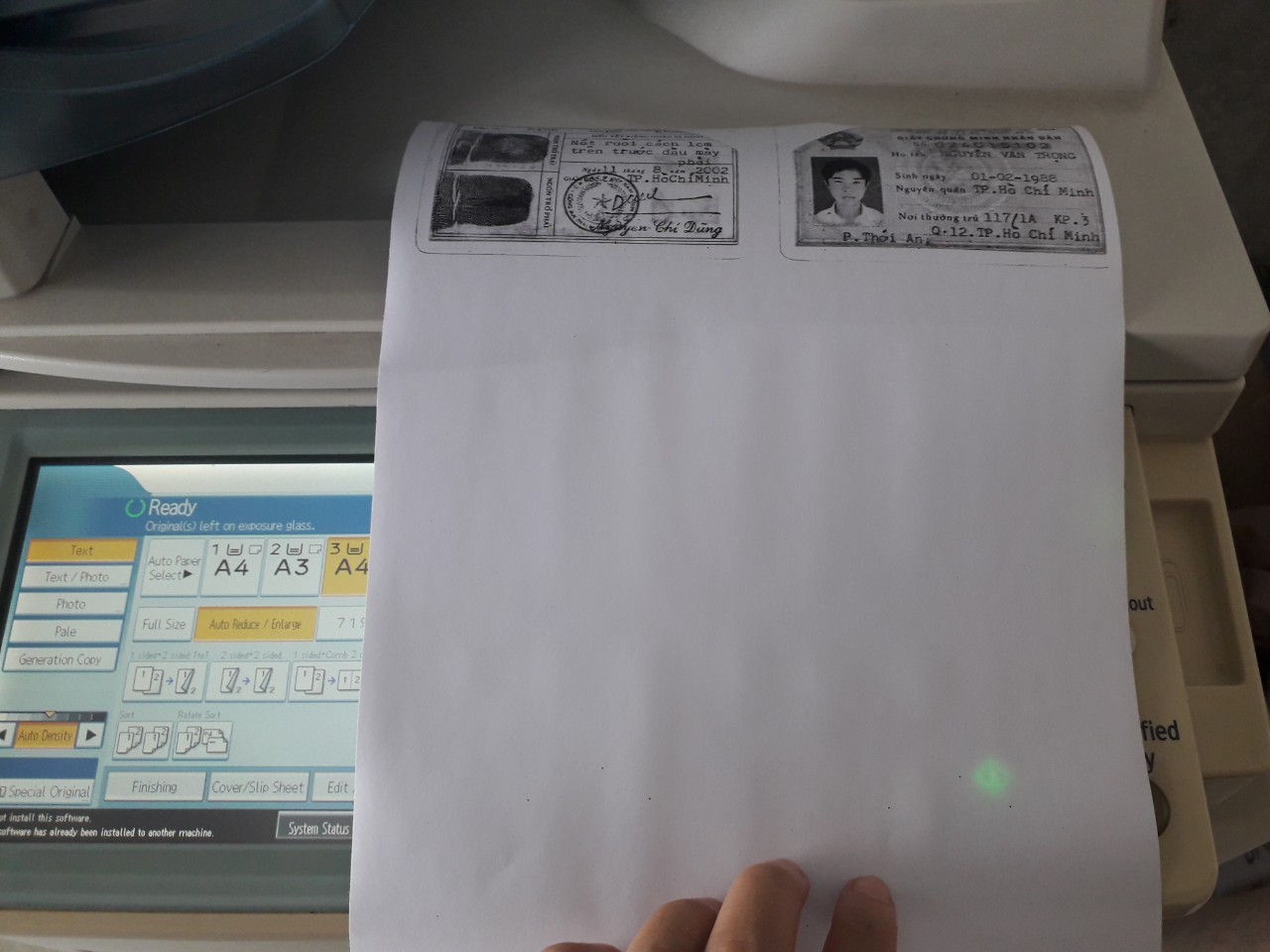 Photocopy CMND/ CCCD/ Bằng lái xe trên một mặt giấy A4