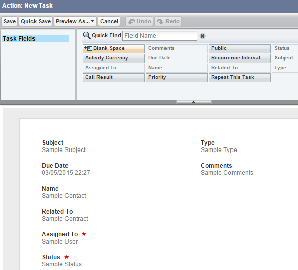 Salesforce New Task Action Layout In Salesforce1 App