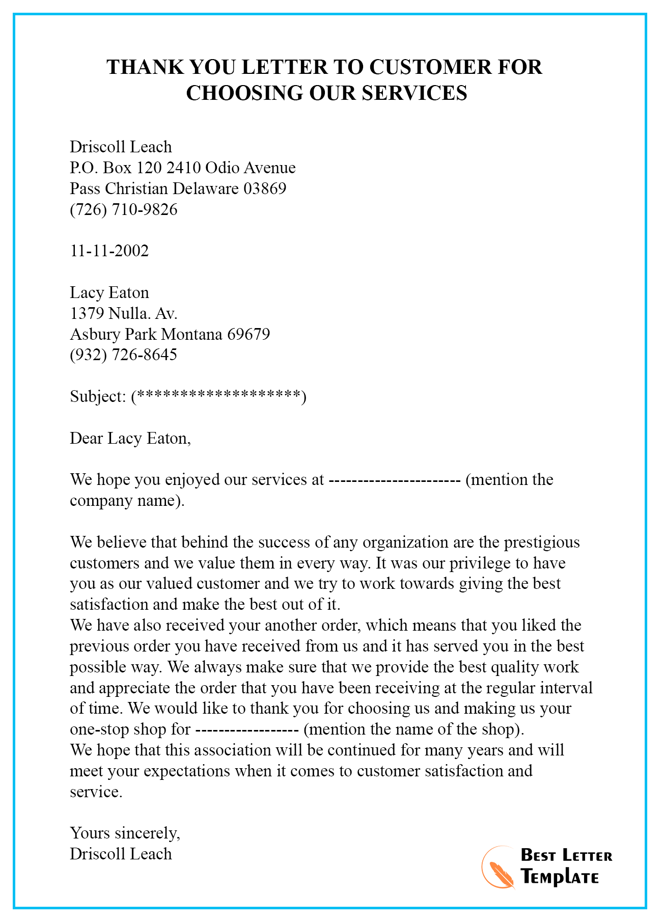 Customer Thank You Letter Template ~ Resume Letter