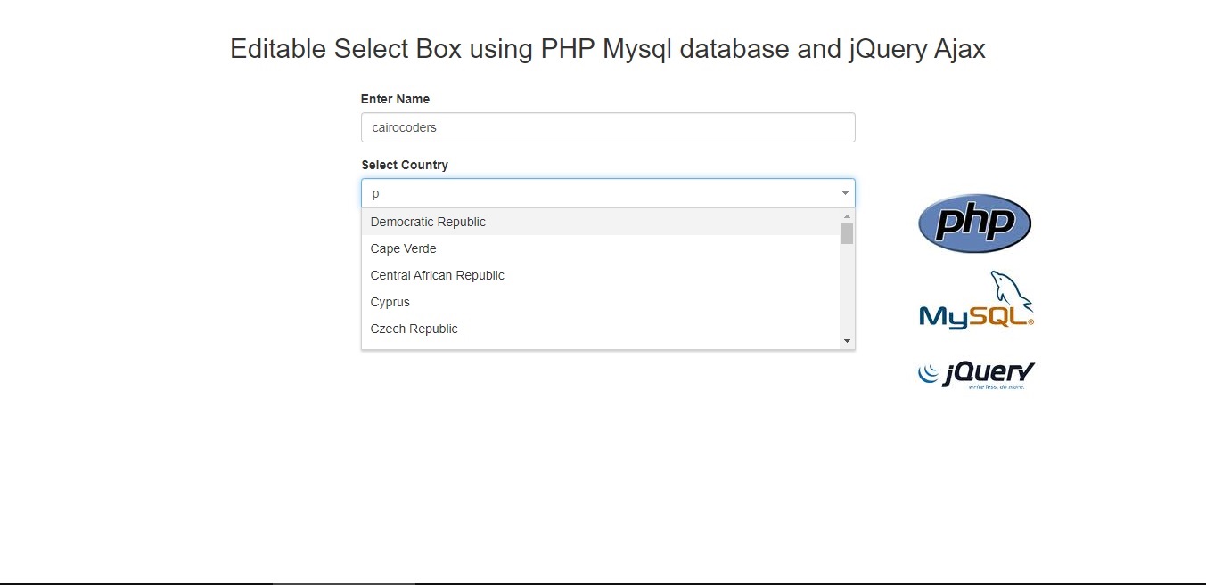 Editable Select Box Using Php Mysql Database And Jquery Ajax Tutorial101