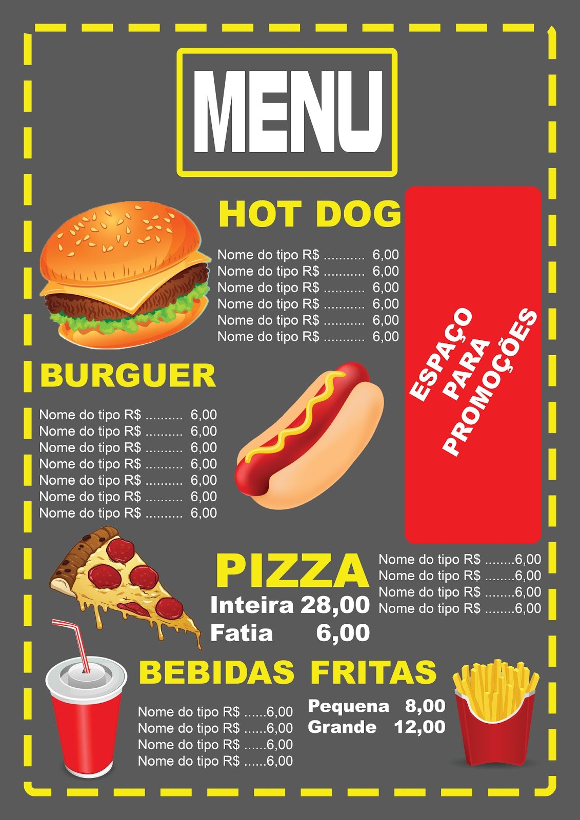 Modelo de Cardápio para Lanchonete - Vetores Download