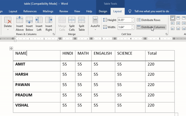 Layout Tab Cell Size Cell Size In Word Table In Hindi layout-tab-cell-size-cell-size-in-word-table-in-hindi